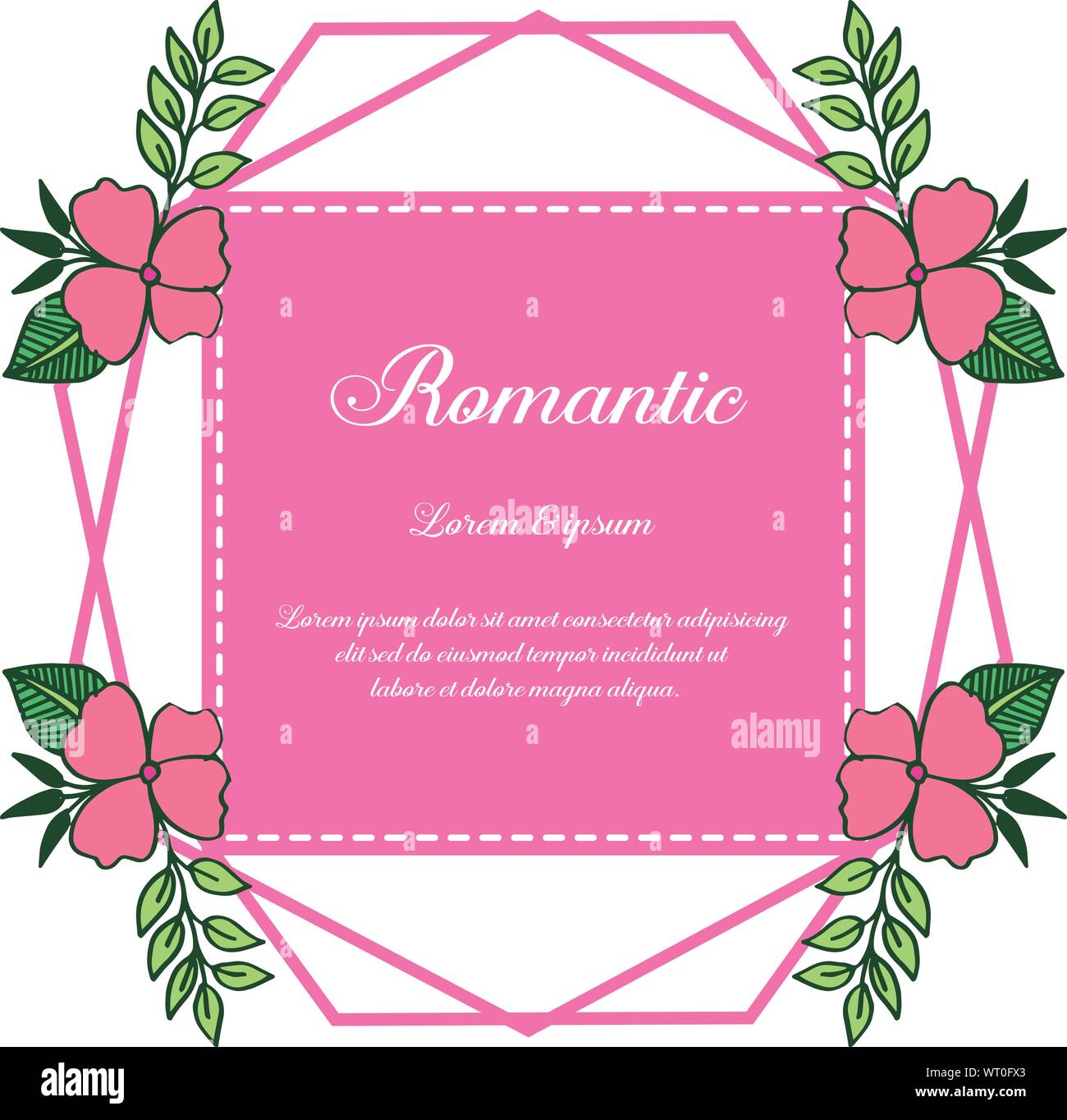 Vintage wedding card romantic with pink flower frame on a white ...