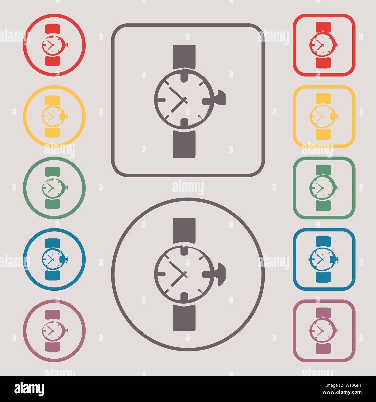 watches icon symbol . Symbols on the Round and square buttons with ...