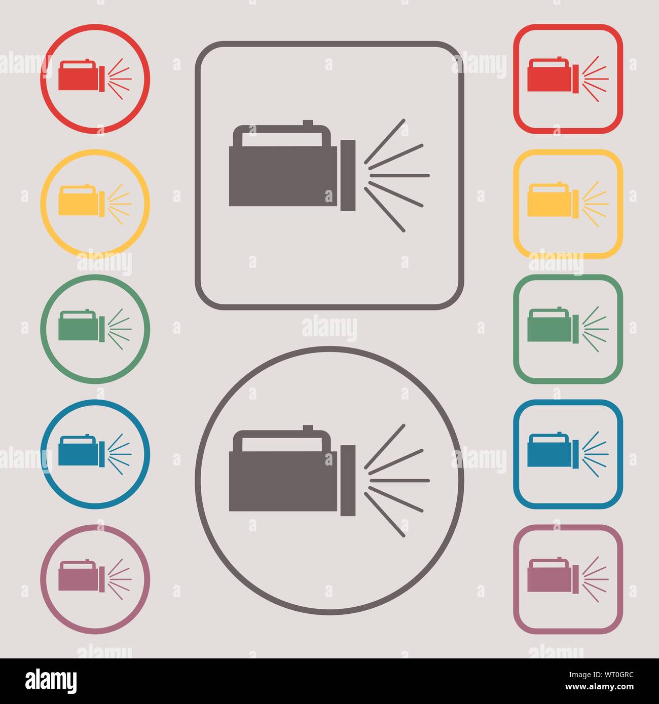 flashlight icon sign. Symbols on the Round and square buttons with ...