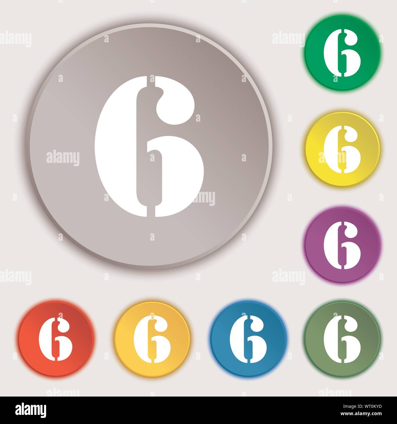 number six icon sign. Symbols on eight flat buttons. Vector Stock ...