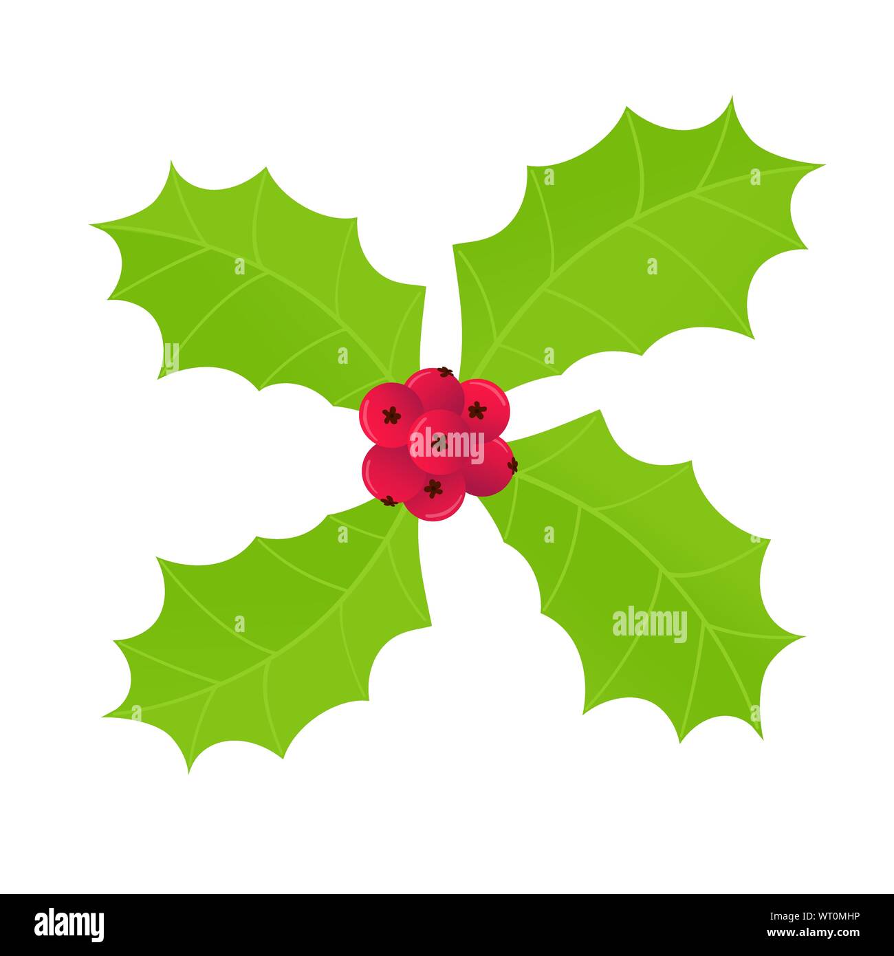 Winter and holiday symbol - holly berries icon sign. Green leaves and ...