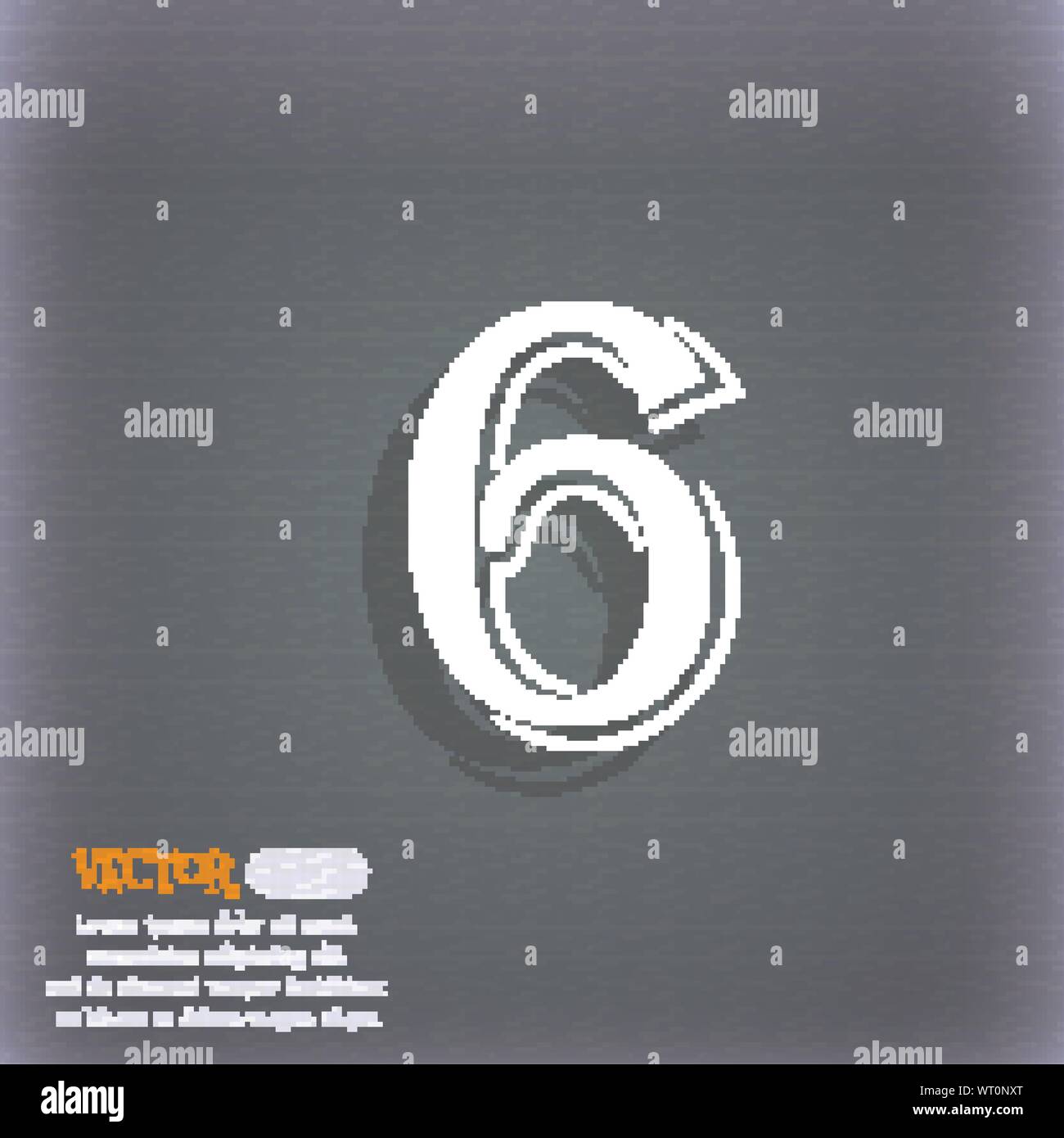 number six icon sign. On the blue-green abstract background with shadow ...