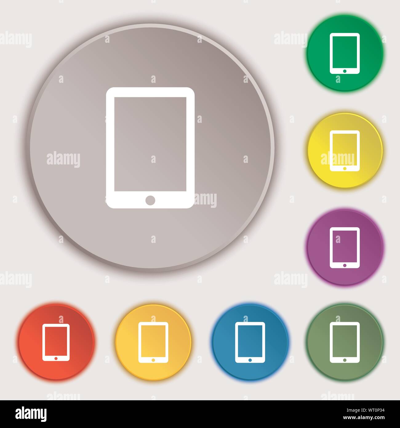 Tablet sign icon. smartphone button. Symbols on eight flat buttons ...