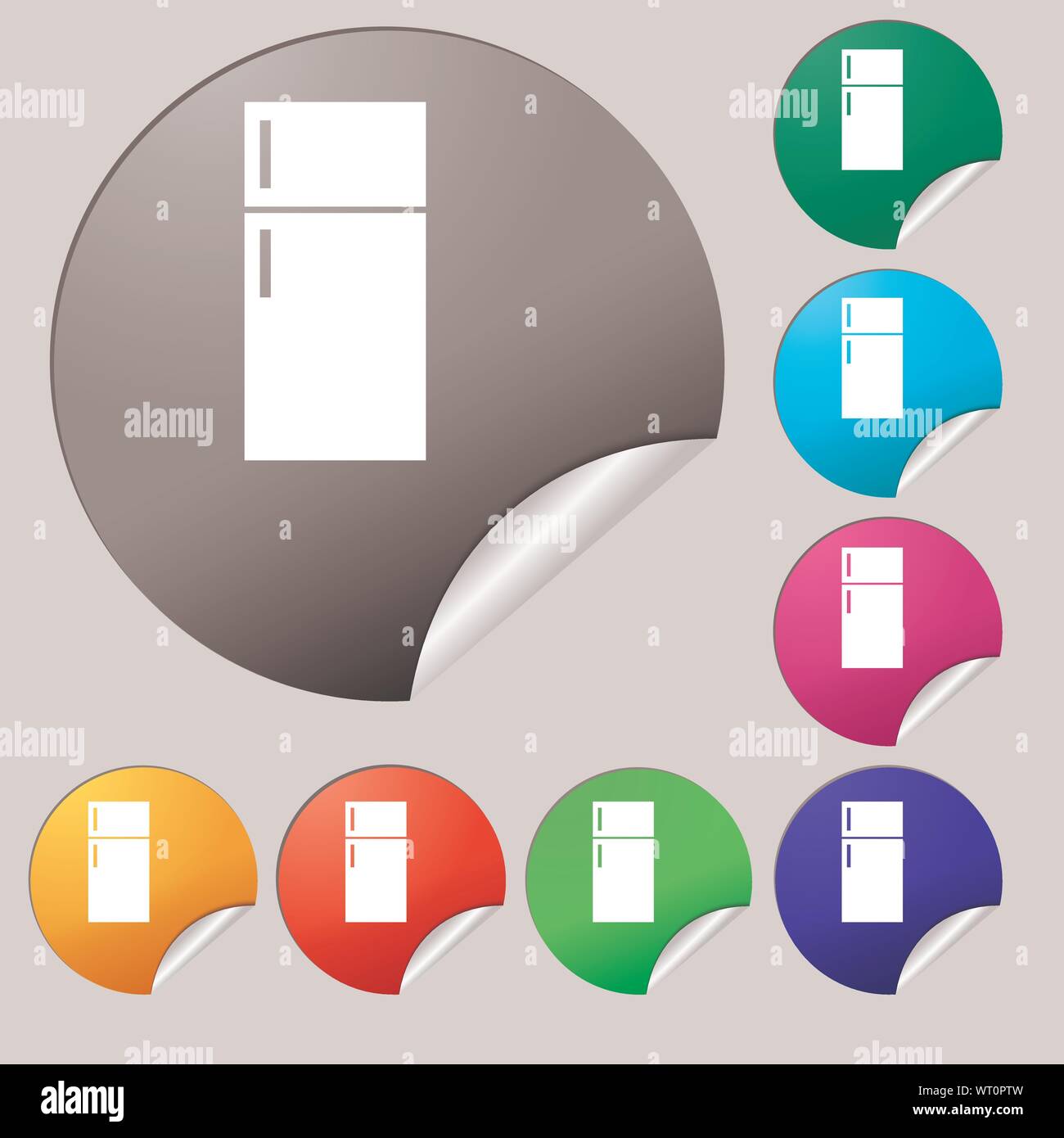 Refrigerator icon sign. Set of eight multi colored round buttons ...
