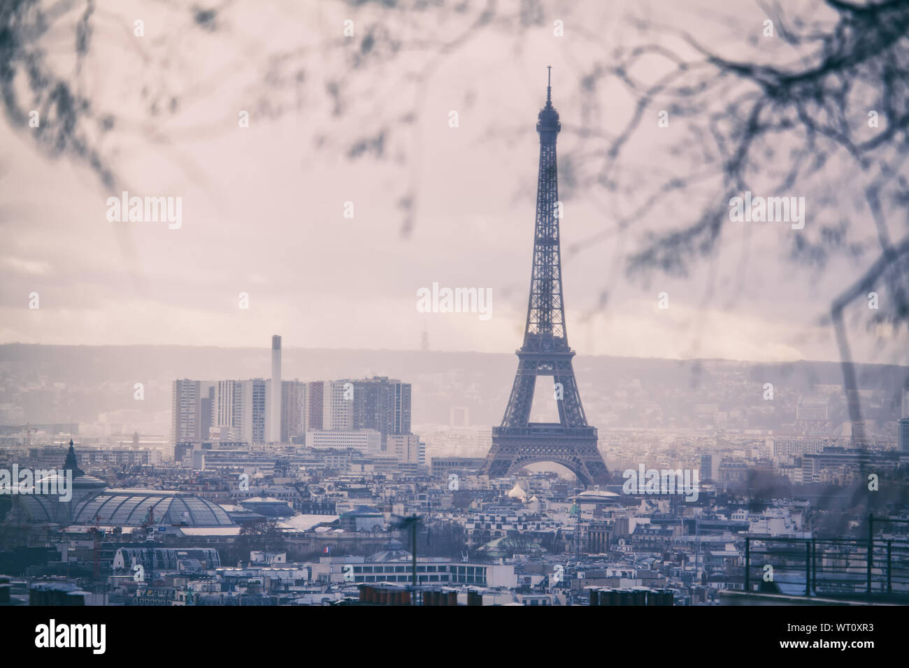 image in retro style , view of Paris panorama Stock Photo - Alamy