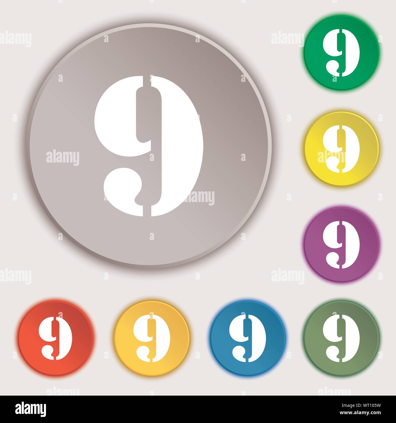 number Nine icon sign. Symbols on eight flat buttons. Vector Stock ...