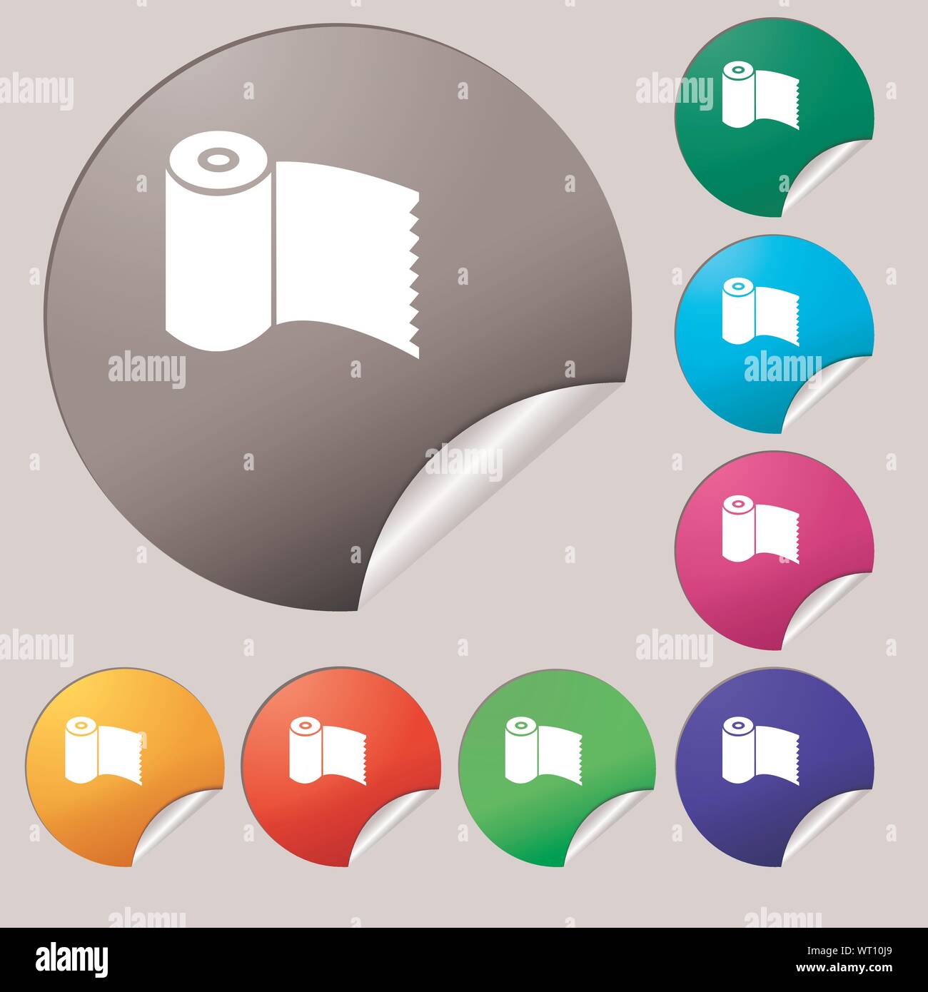 Toilet paper, WC roll icon sign. Set of eight multi colored round ...
