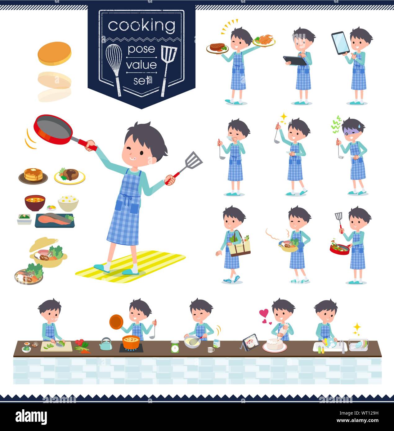 A set of boy about cooking.There are actions that are cooking in ...