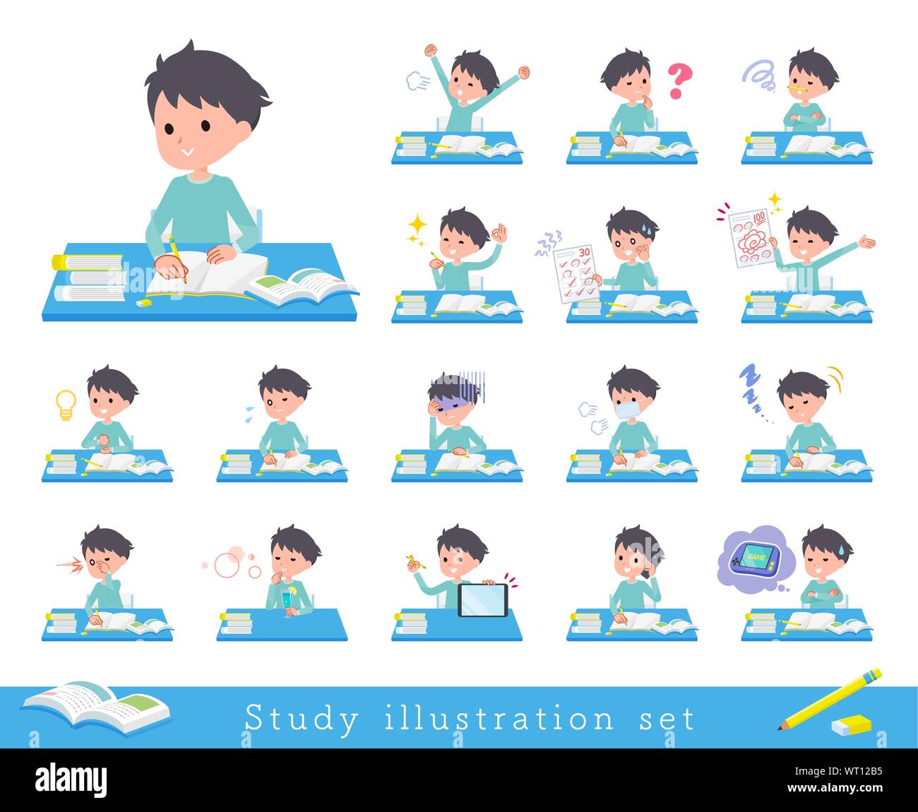 A set of boy on study.There are various emotions and actions.It's ...