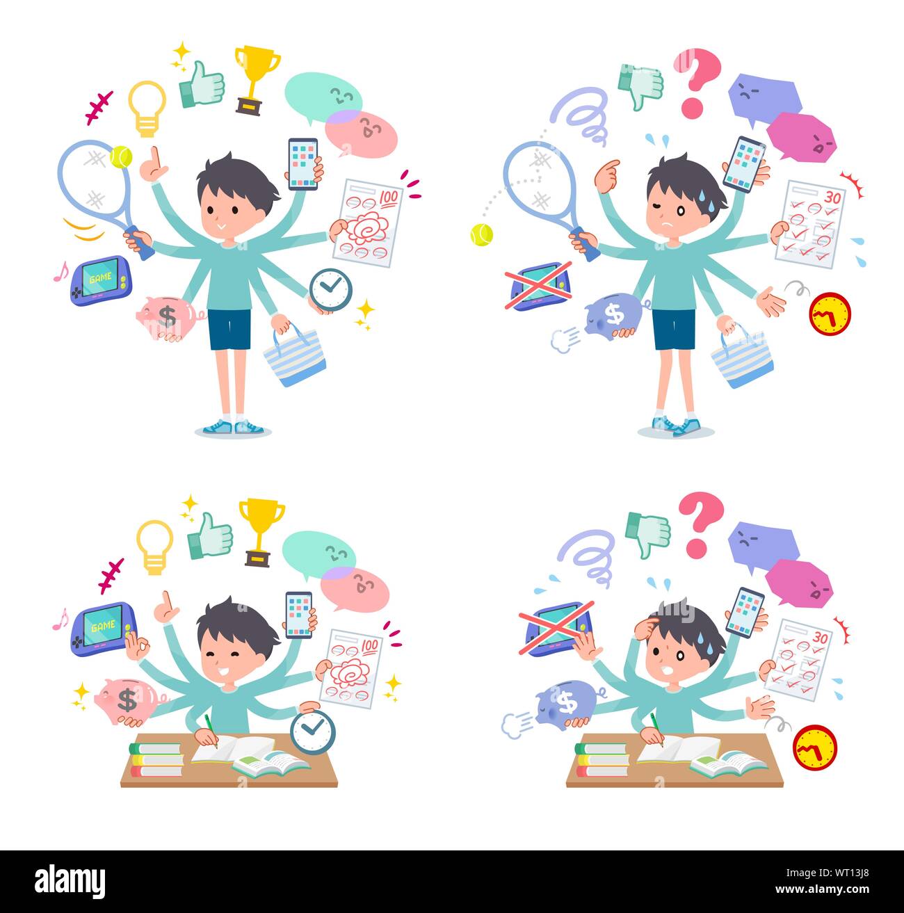 A set of boy who perform multitasking in the school.There are things to ...