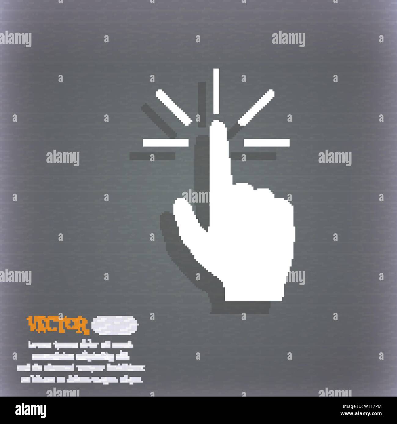 Click here hand icon sign. On the blue-green abstract background with ...