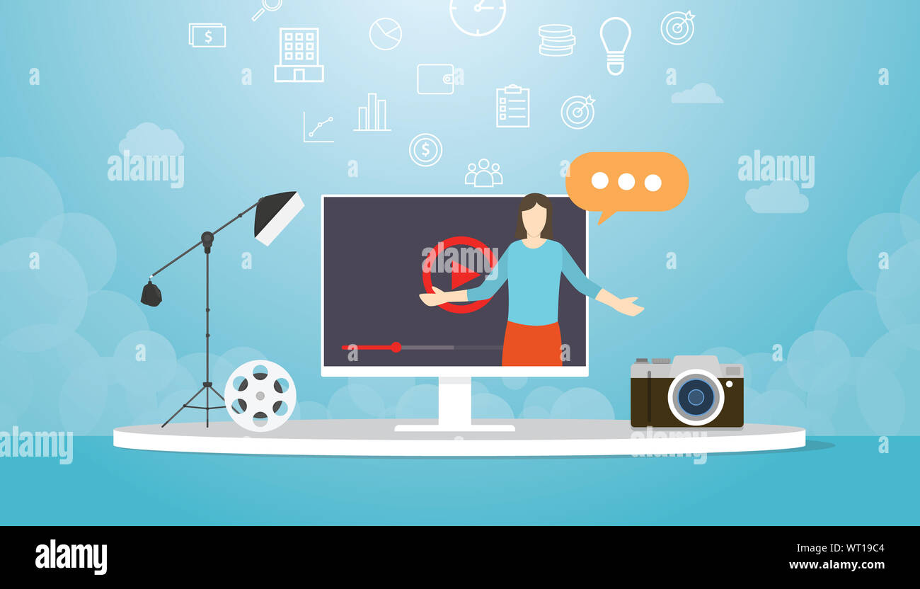 video blogger or vlogger with girls woman with video background and ...