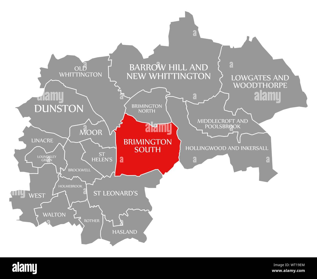Brimington South red highlighted in map of Chesterfield district in ...