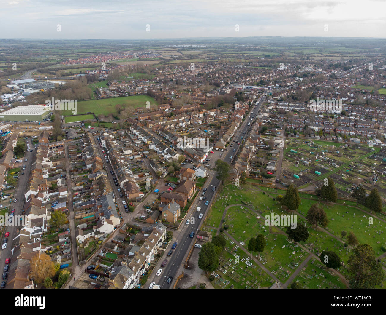 Aerial photo of the town of Aylesbury in the UK showing roads ...