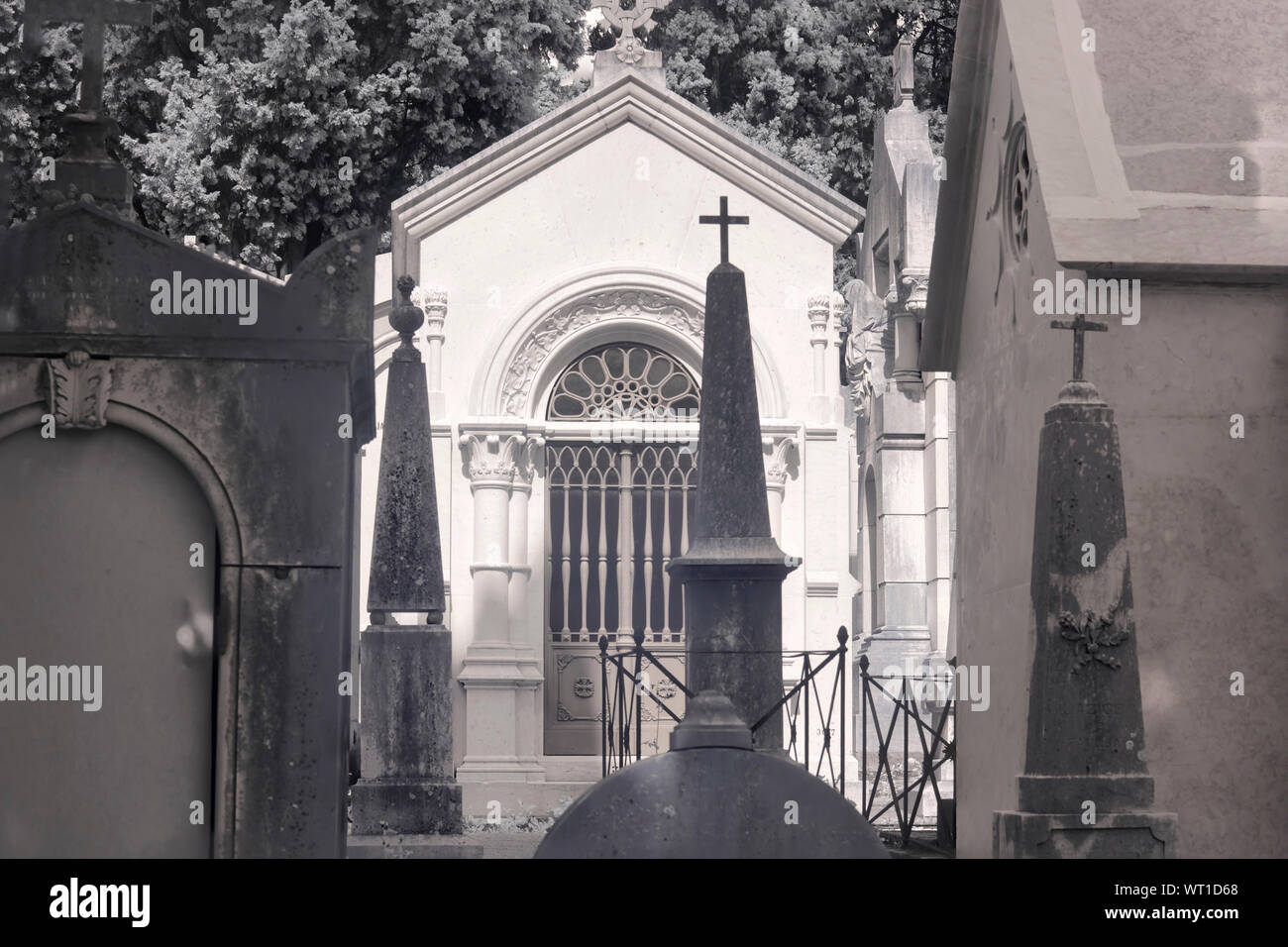 Black and white old european cemetery Stock Photo - Alamy
