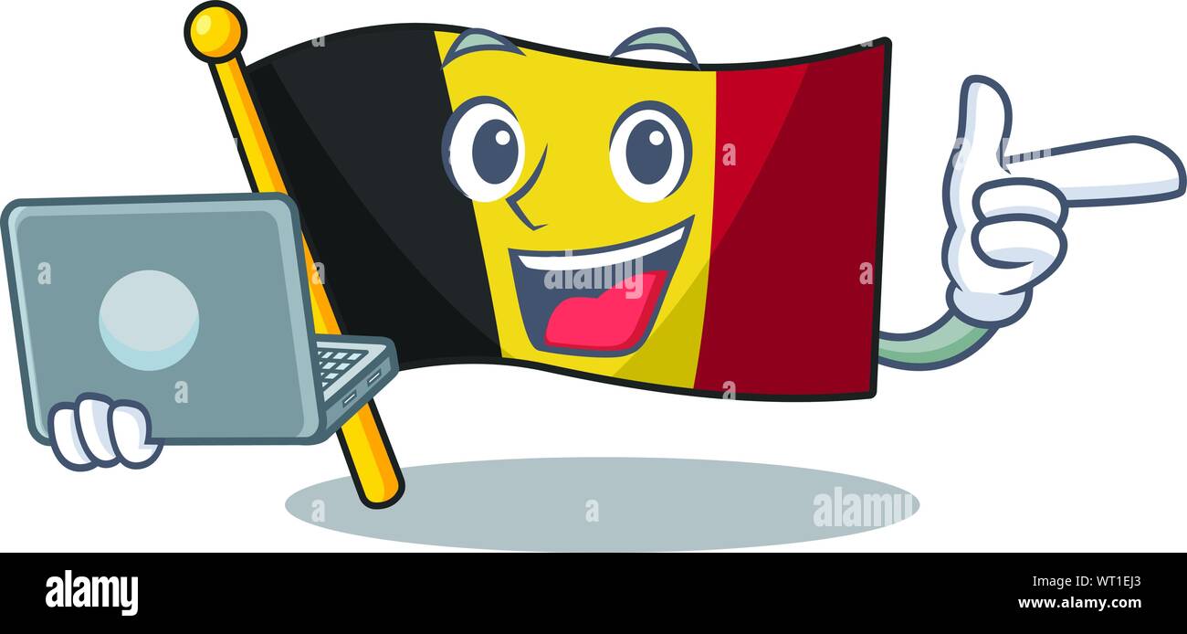 With laptop flag belgium character shaped the mascot vector ...