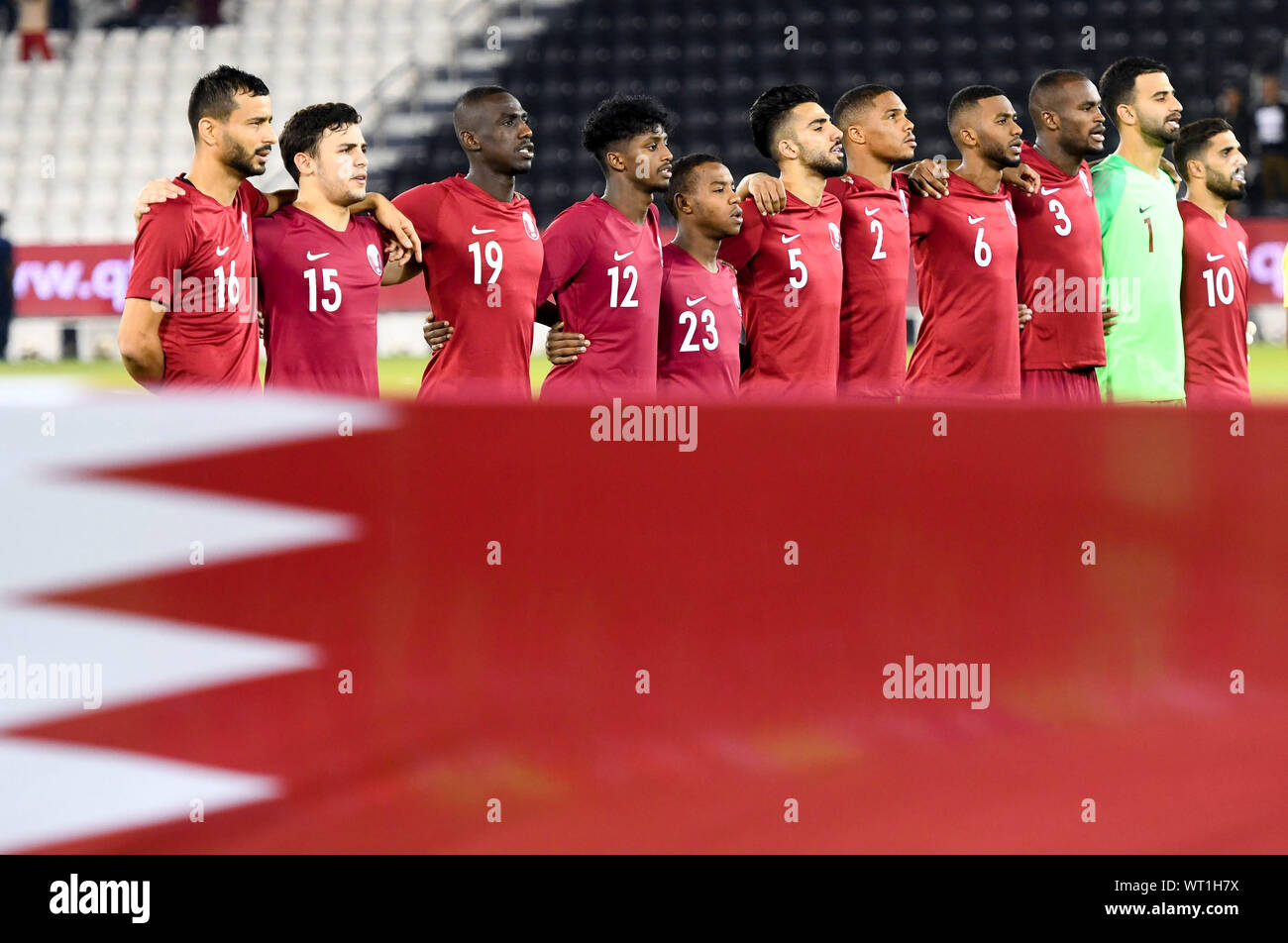 Doha, Qatar. 10th Sep, 2019. Players of Qatar pose before the FIFA ...