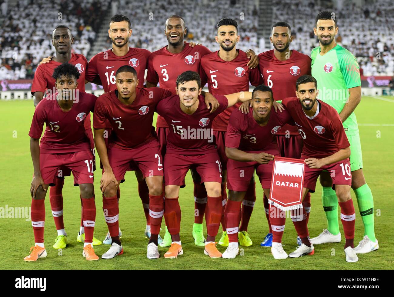 Doha, Qatar. 10th Sep, 2019. Players of Qatar pose before the FIFA ...