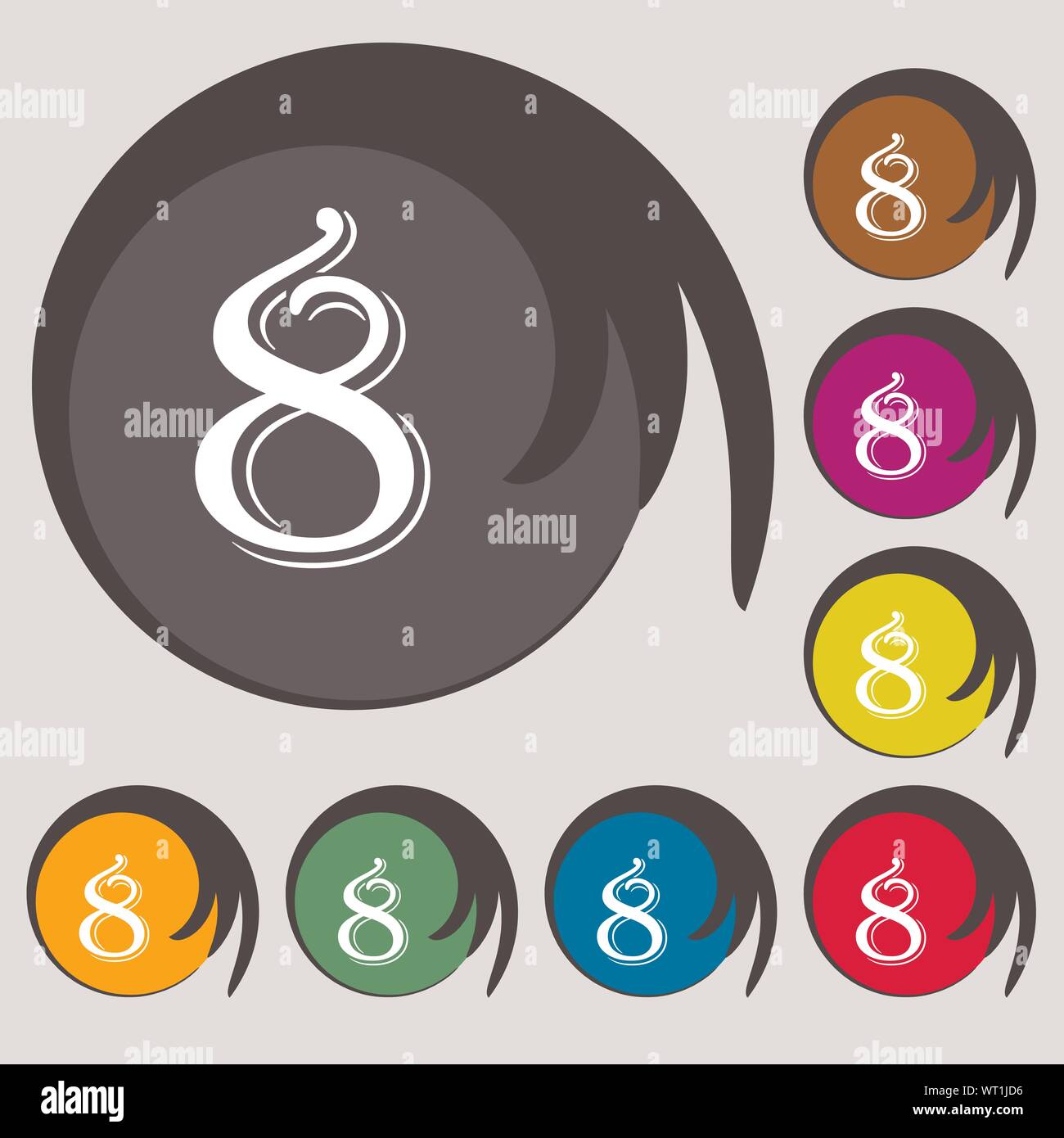 number Eight icon sign. Symbols on eight colored buttons. Vector Stock ...