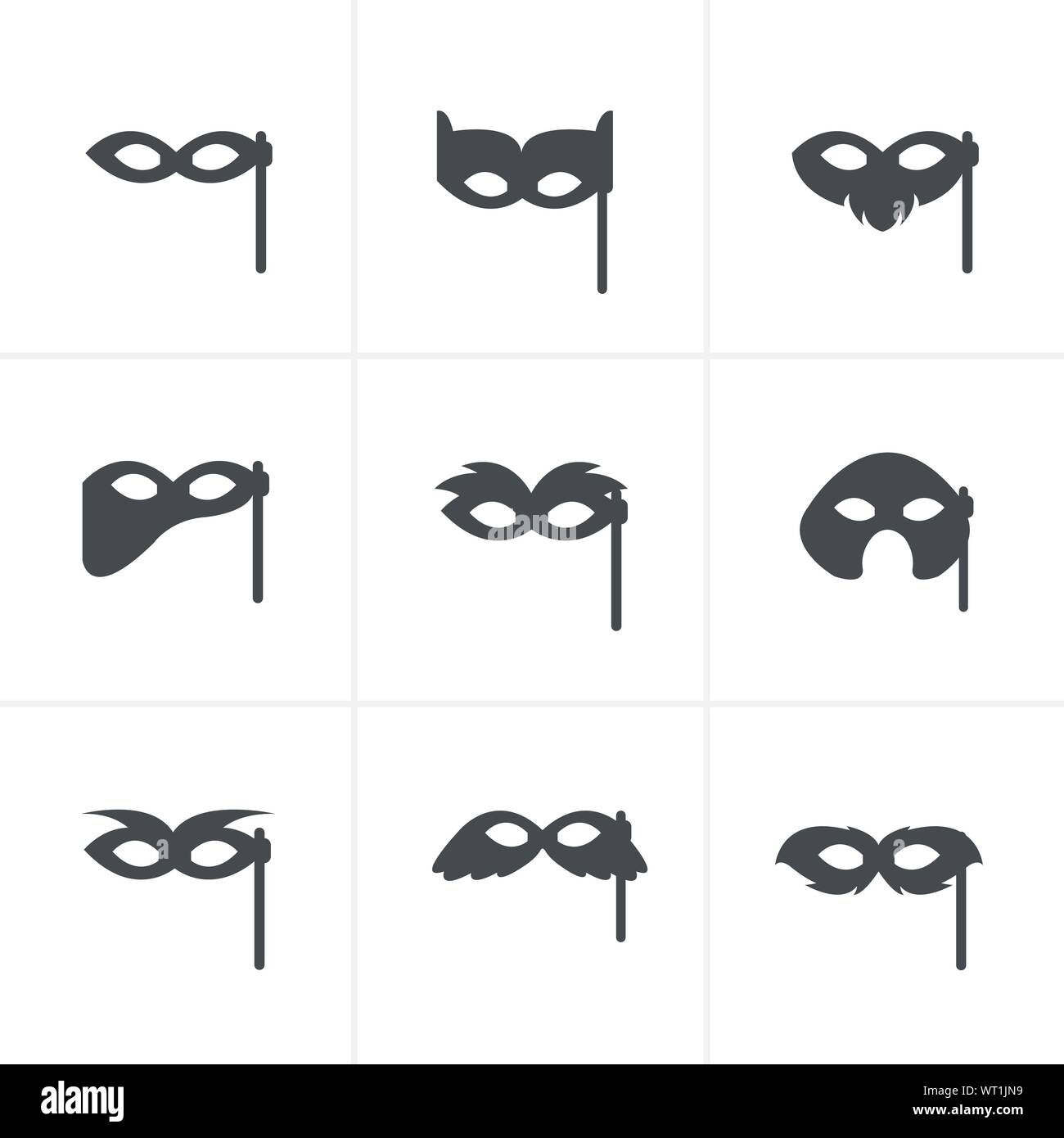 festive masks silhouette in black on a white background Stock Vector ...