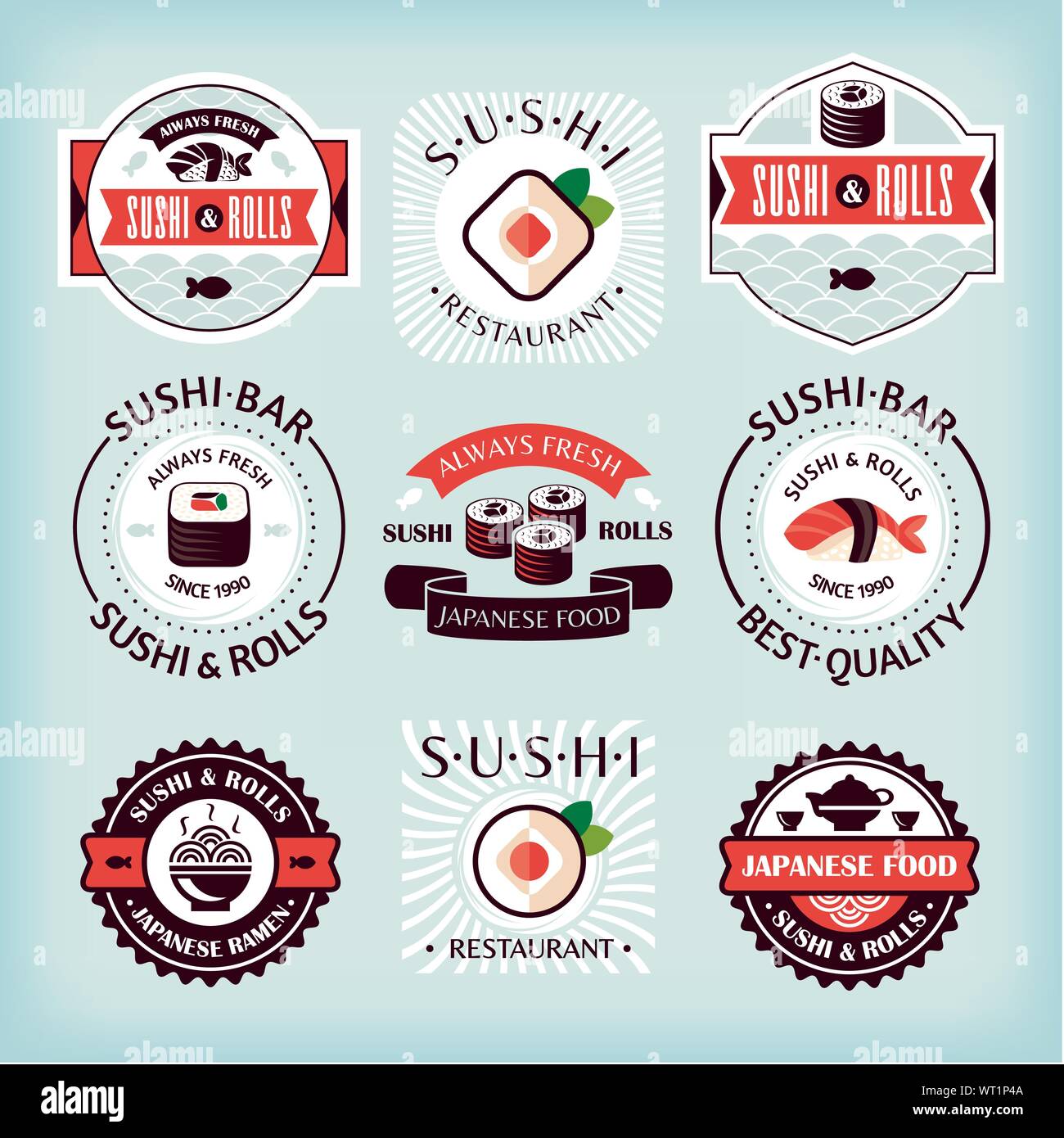 Set of various sushi labels Stock Vector Image & Art - Alamy