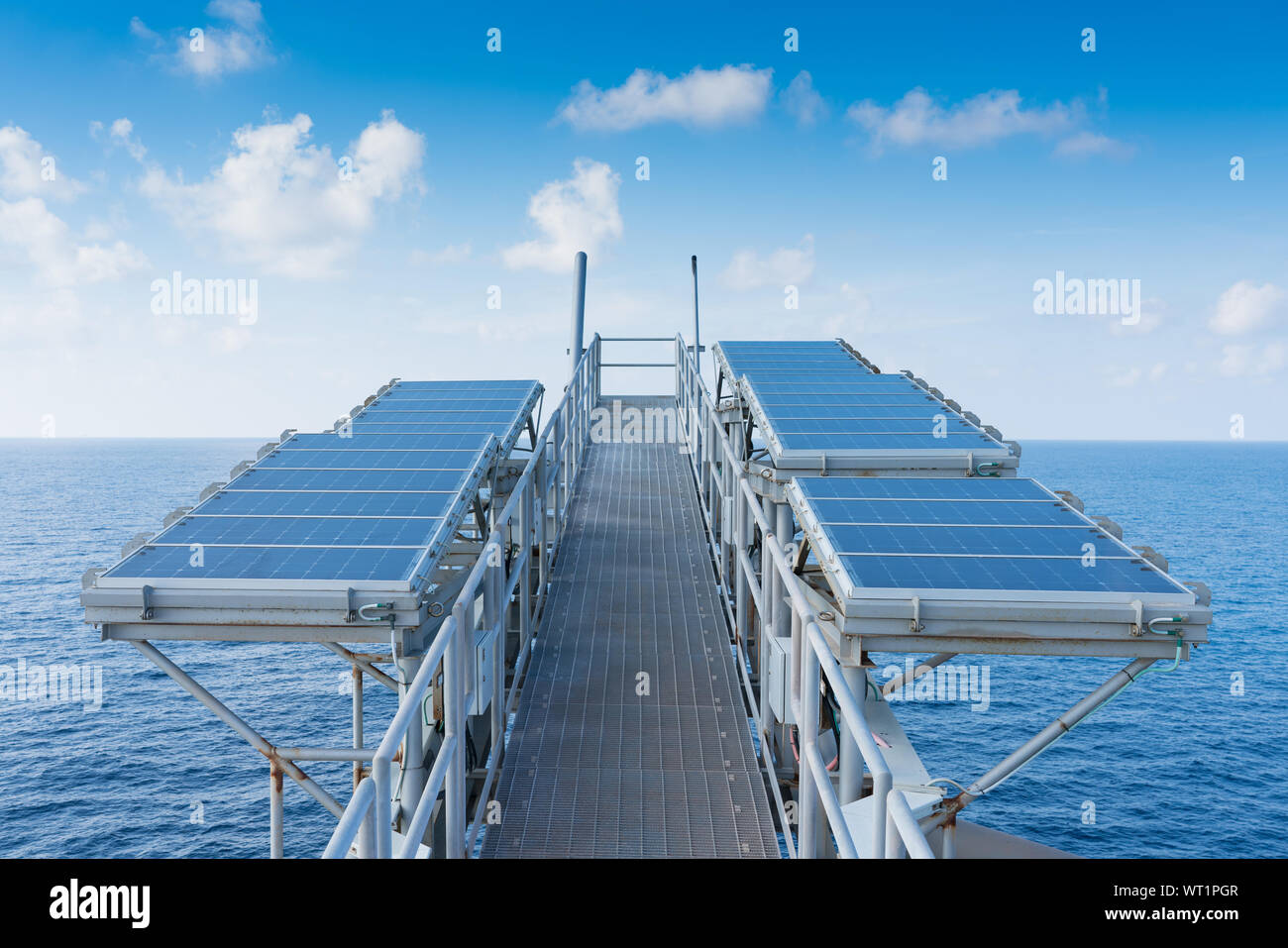 Solar cells at flare bridge at offshore oil and gas wellhead remote ...