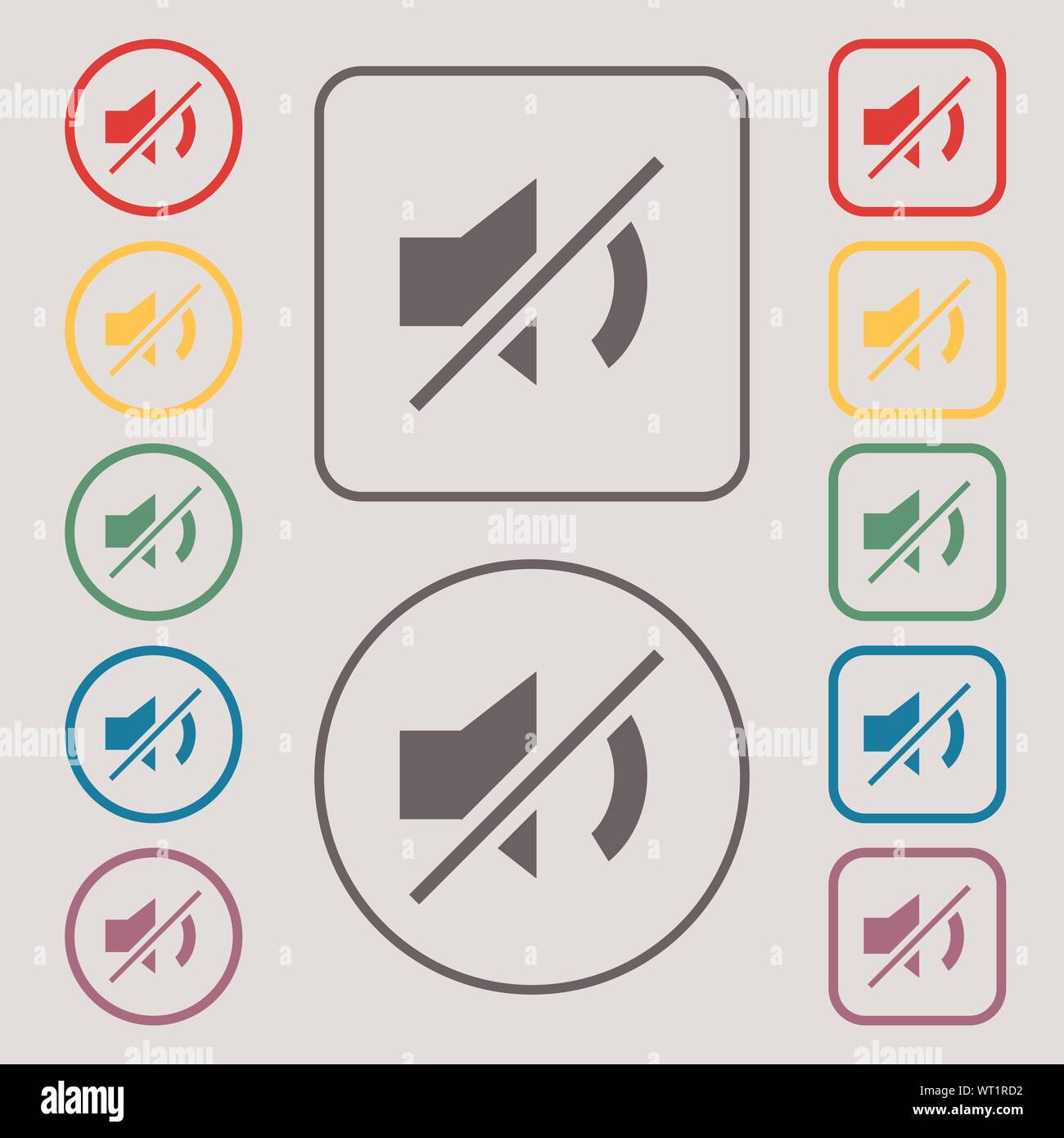 Mute speaker sign icon. Sound symbol. Symbols on the Round and square ...