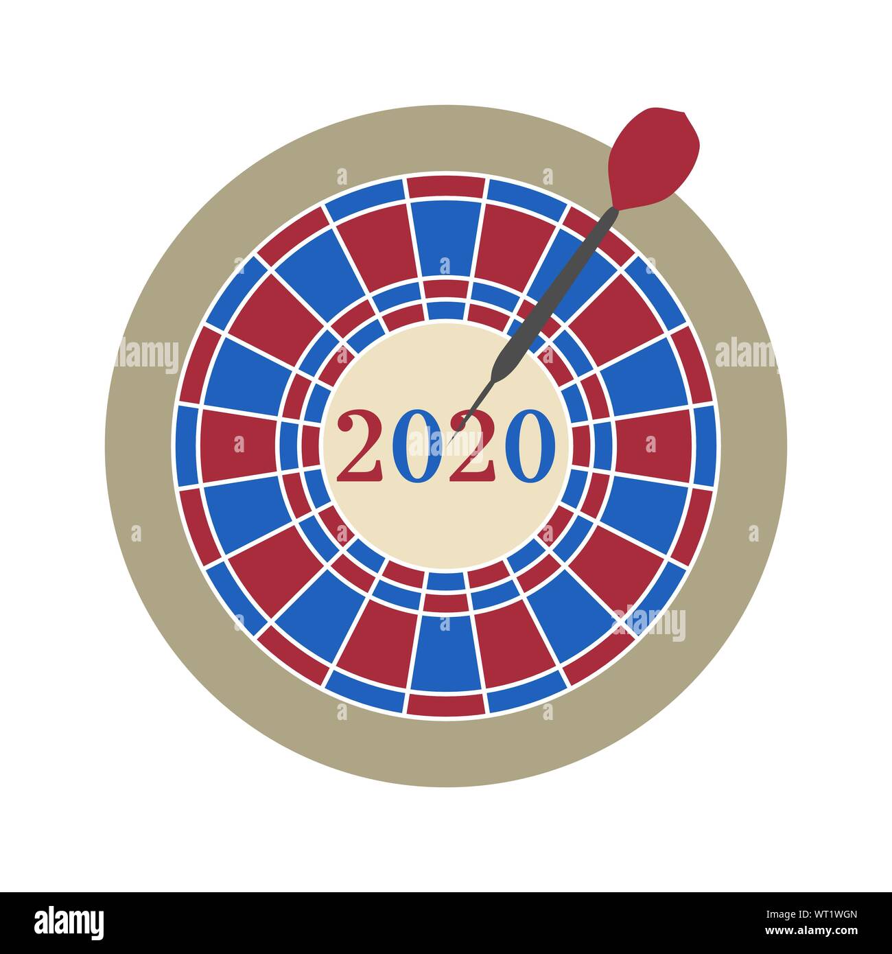 Vector illustration. 2020 target in the middle, dart hit the target ...