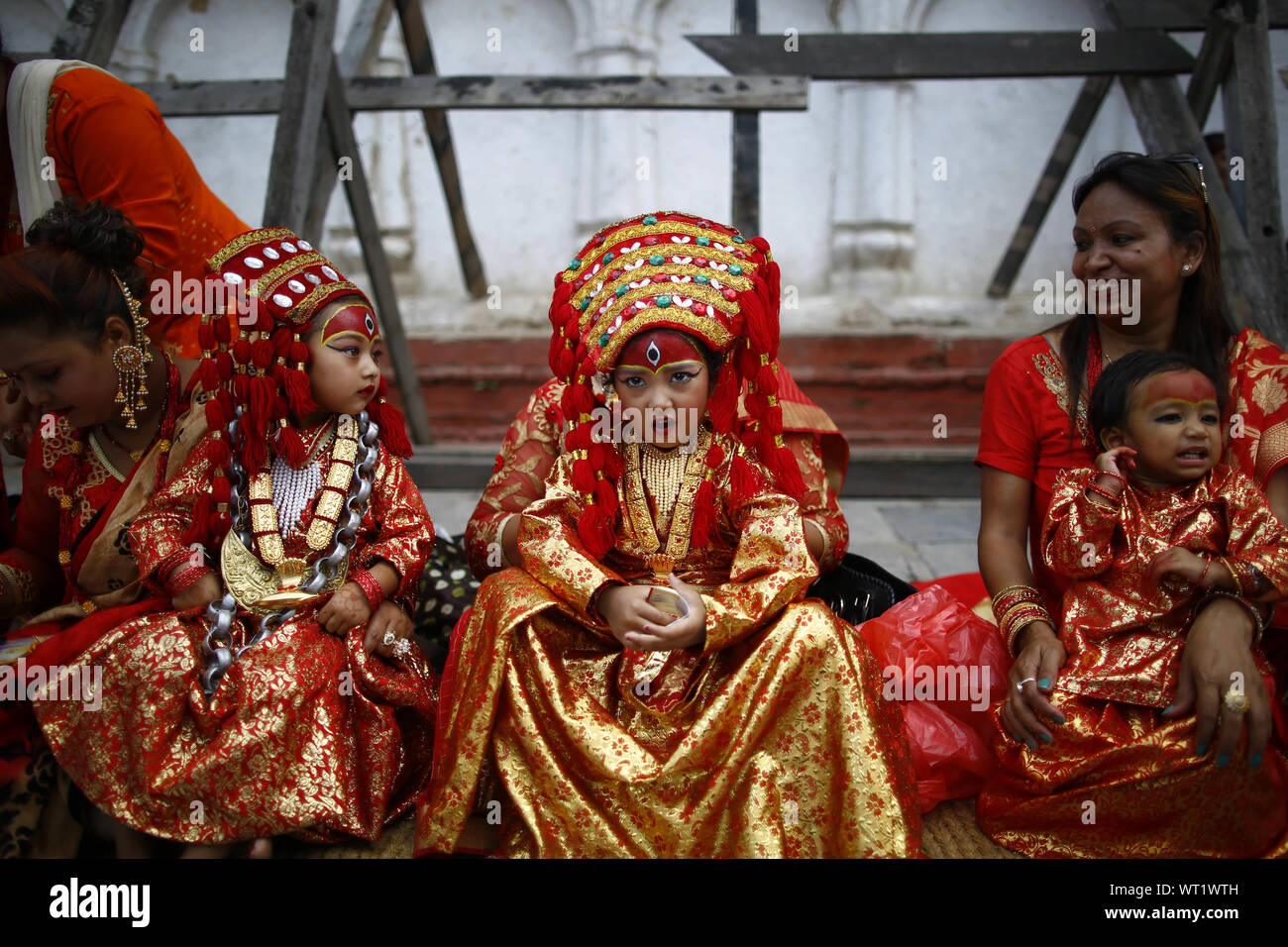 Kathmandu, Nepal. 11th Sep, 2019. Girls adorned as a Living Goddess ...