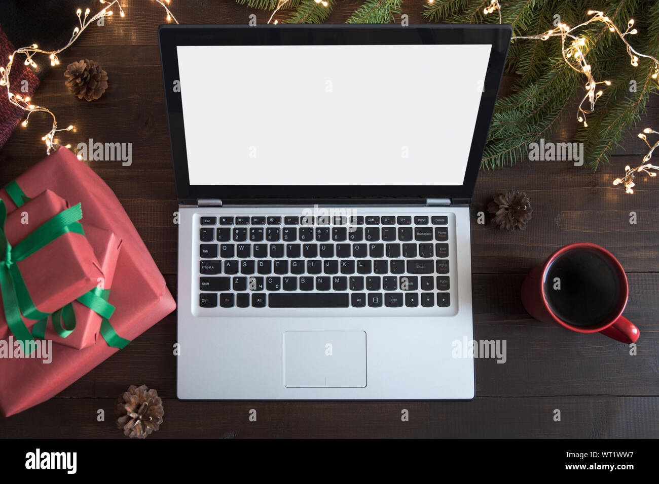 Screen laptop with space for text or special Christmas offer. Xmas ...