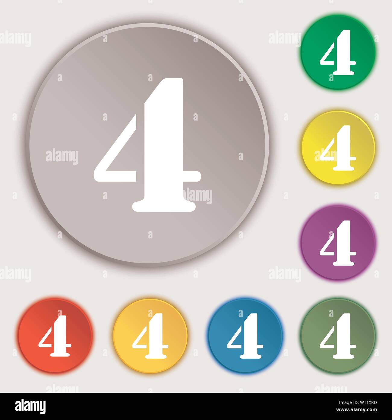 number four icon sign. Symbols on eight flat buttons. Vector Stock ...