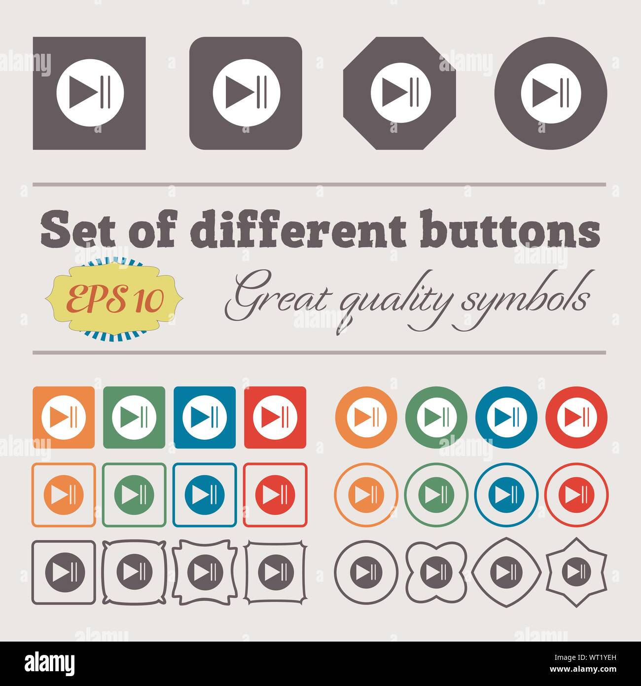 play button icon. Big set of colorful, diverse, high-quality buttons ...