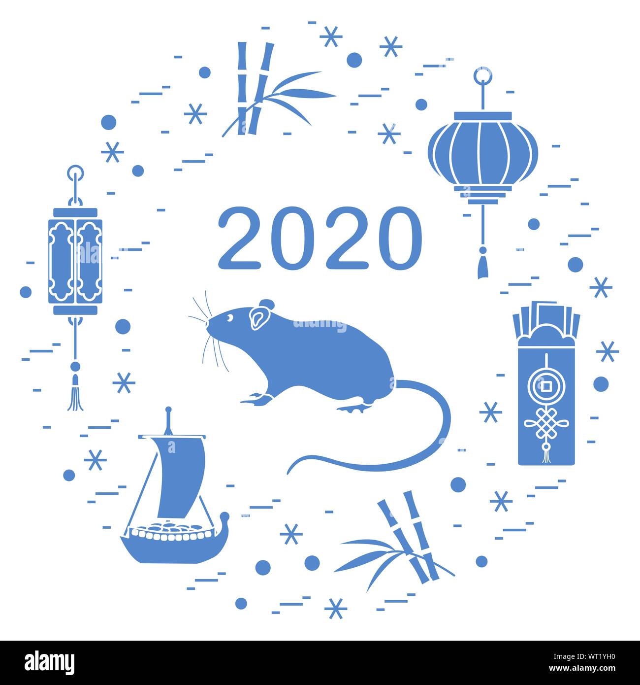 Happy new year. Vector illustration with 2020 year numbers, rat ...
