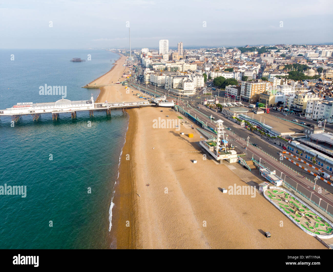 Aerial photo of the famous Brighton Pier and ocean located in the south ...