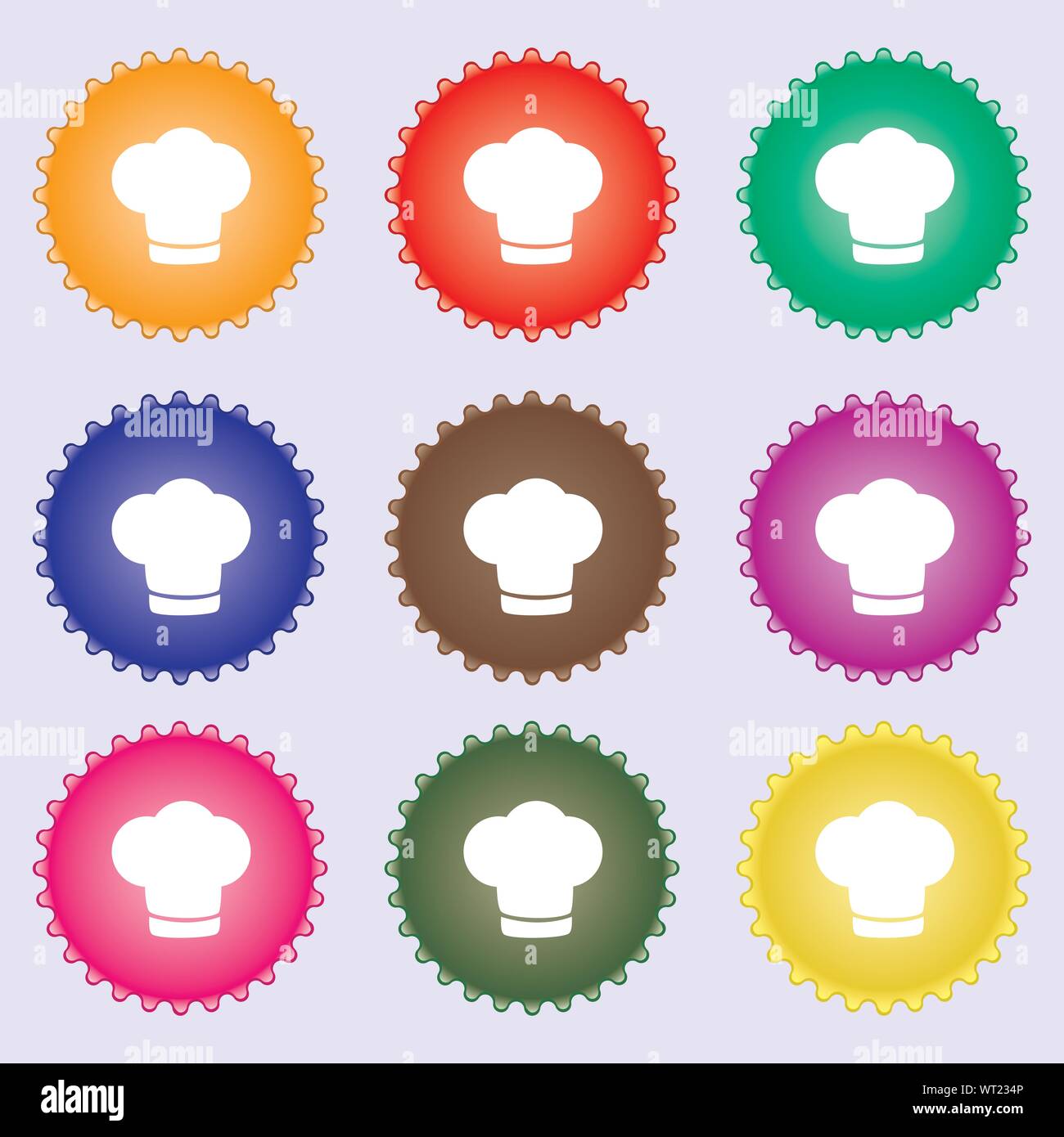 Chef hat sign icon. Cooking symbol. Cooks hat. A set of nine different ...