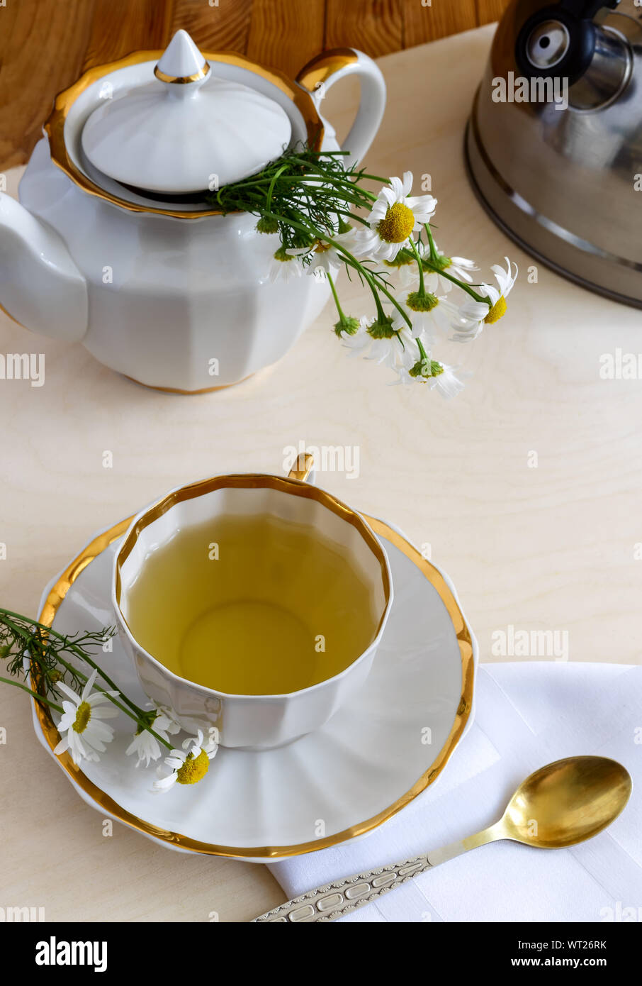 The flowers of the medicinal chamomile a decoction of the flowers Stock ...