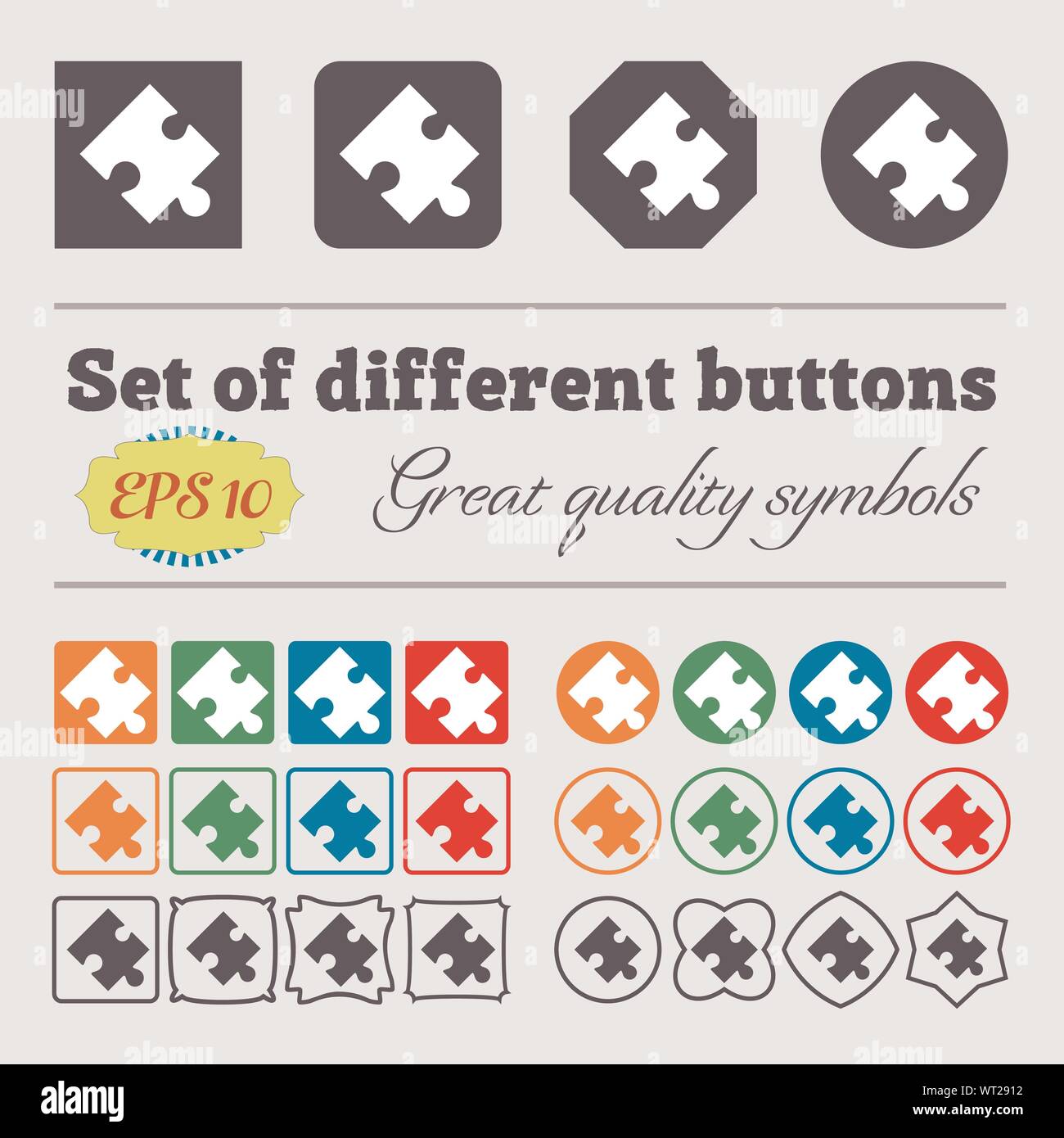 Puzzle piece icon sign. Big set of colorful, diverse, high-quality ...