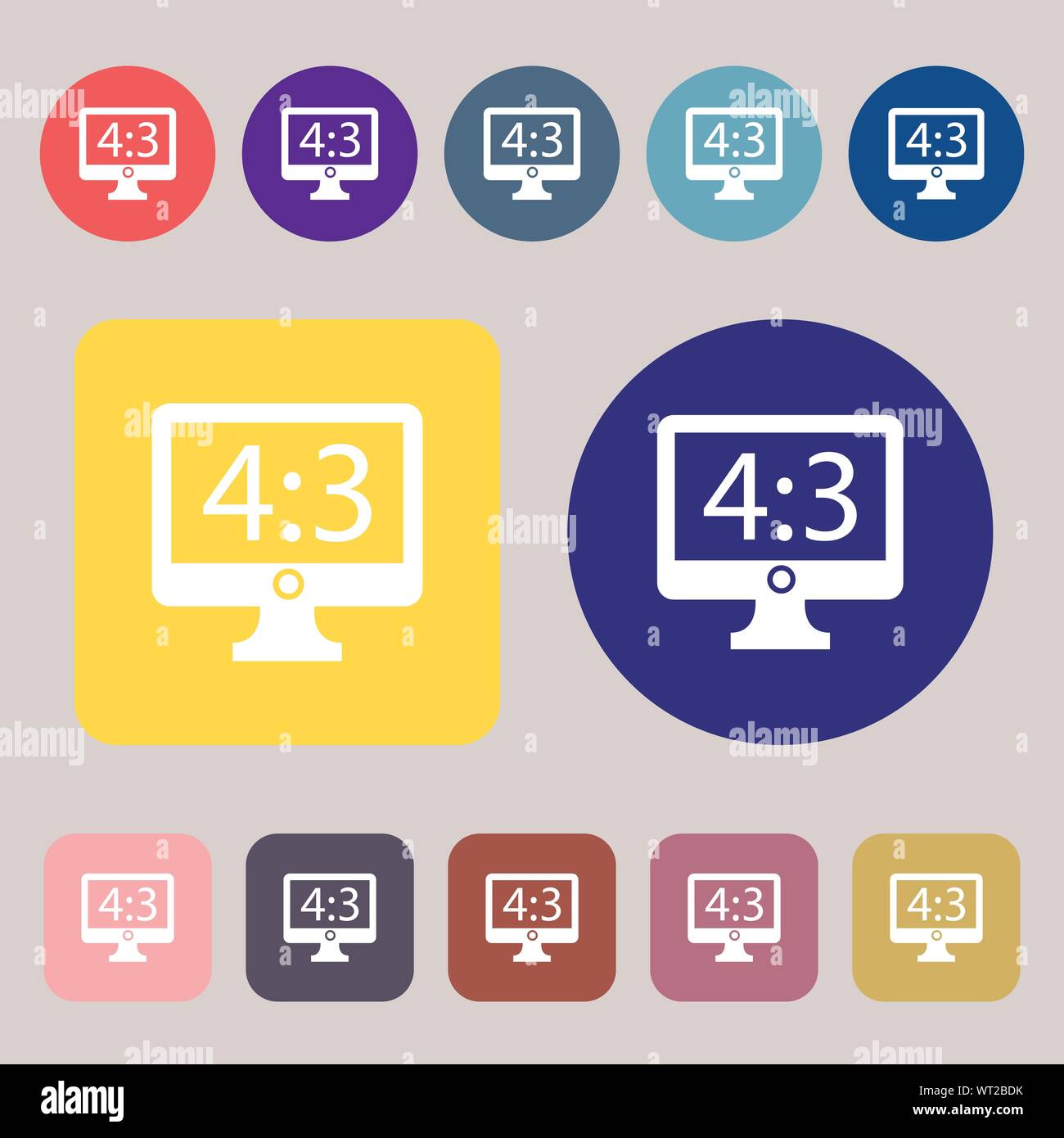 Aspect ratio 4 3 widescreen tv icon sign. 12 colored buttons. Flat ...