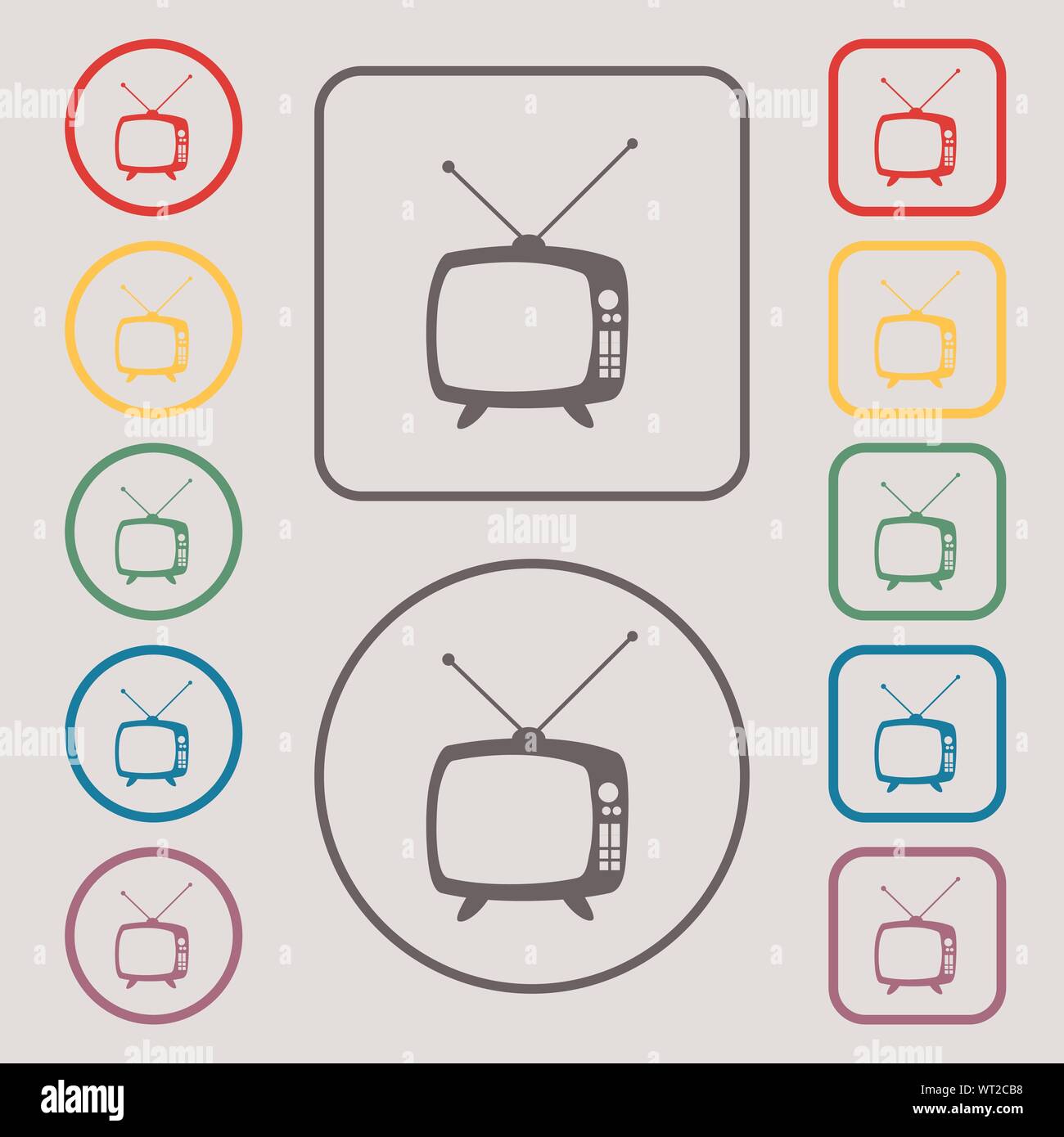 Retro TV mode sign icon. Television set symbol. Symbols on the Round ...