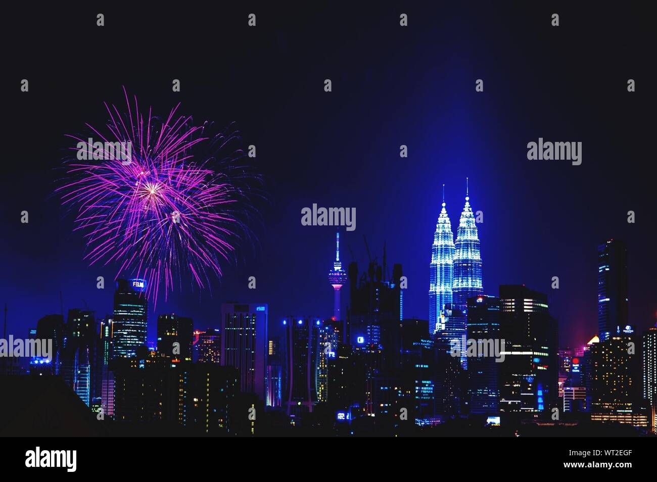 Petronas Towers Night With Fireworks High Resolution Stock Photography ...