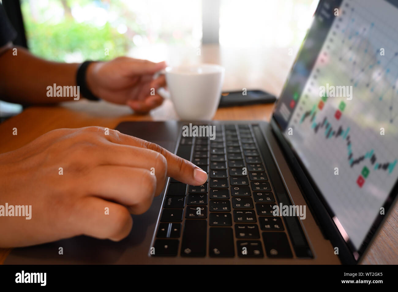 man using a computer to work Laptop, Computer Desktop PC Human Hand on ...