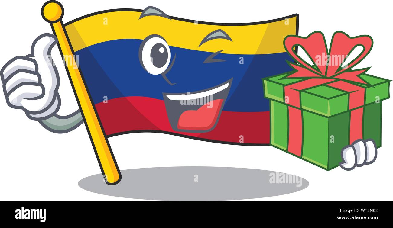 With gift flag colombia mascot shaped on character vector illustration ...