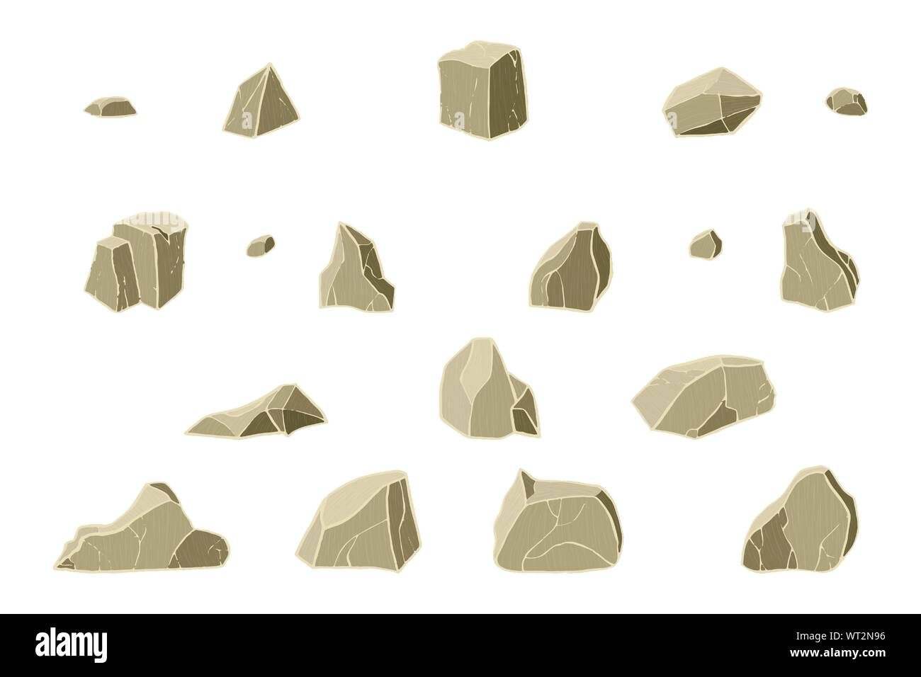 Realistic brown stone set. Vector illustration. Different rock blocks ...