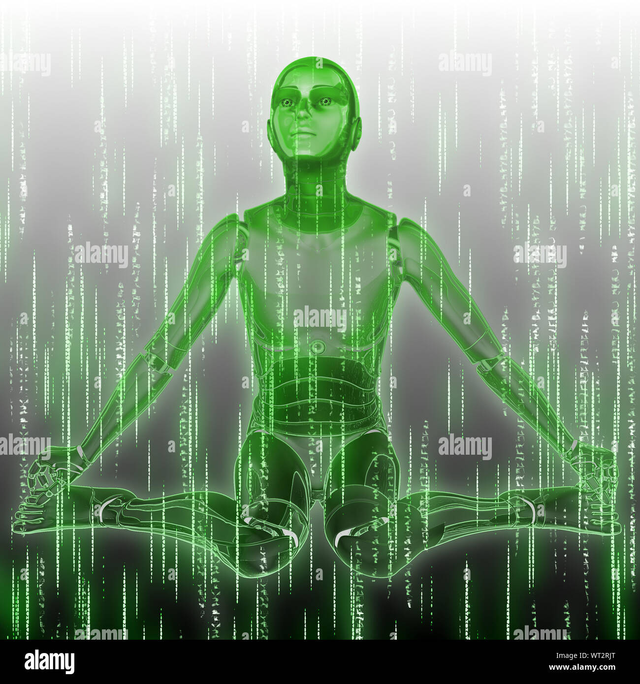 Abstract matrix green background with humanoid and code streaming Stock ...