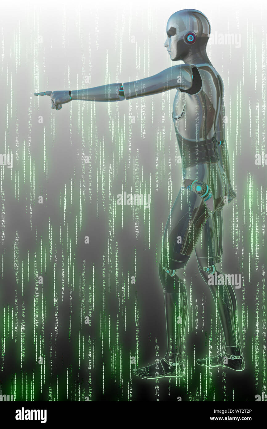 Abstract matrix green background with humanoid and code streaming Stock ...