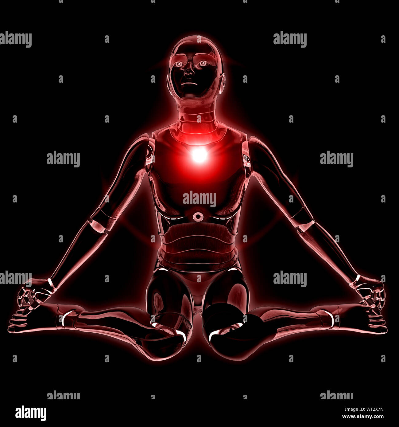 Humanoid robot glowing with flare over black background Stock Photo - Alamy