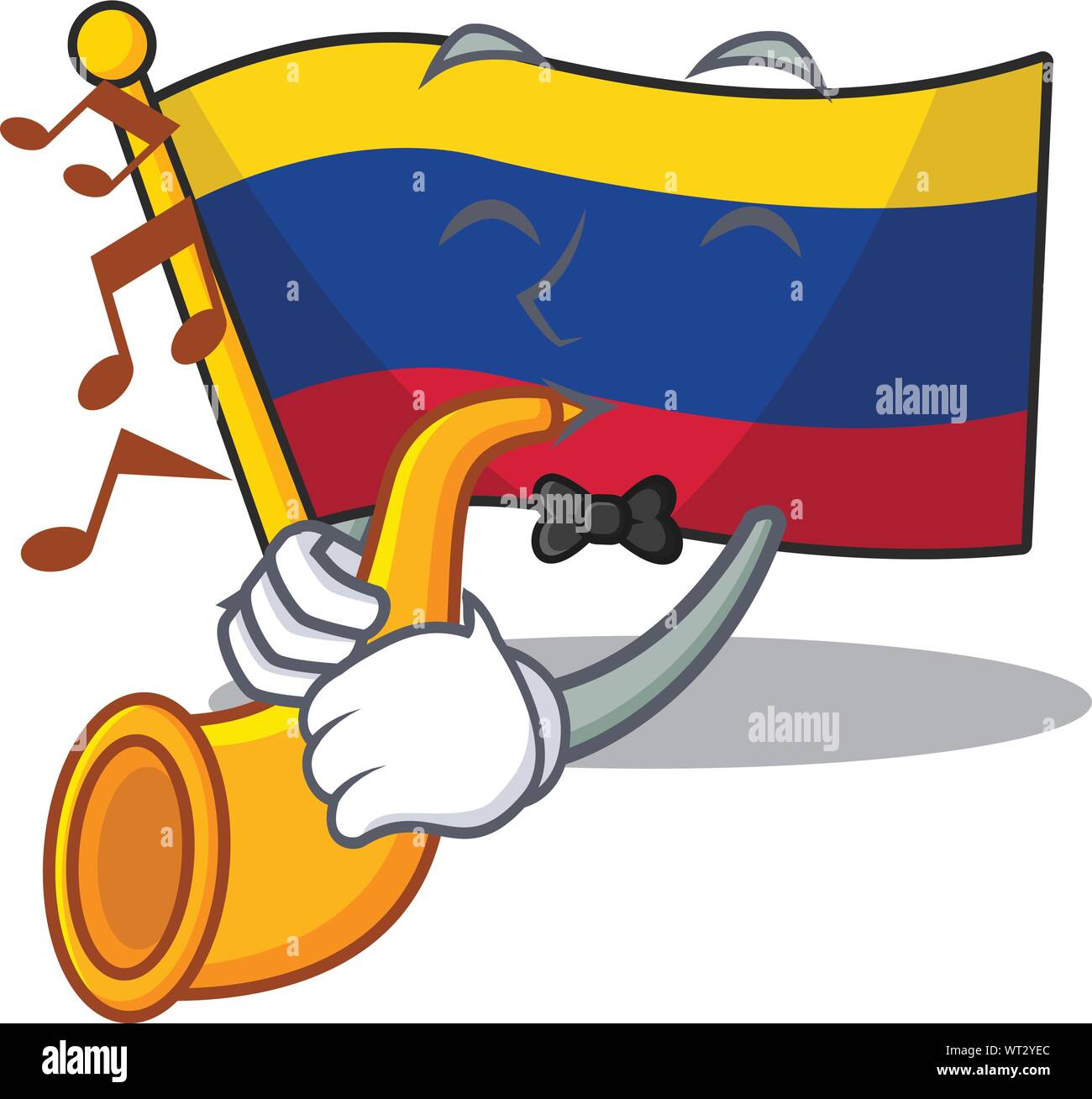 With trumpet flag colombia mascot shaped on character vector ...