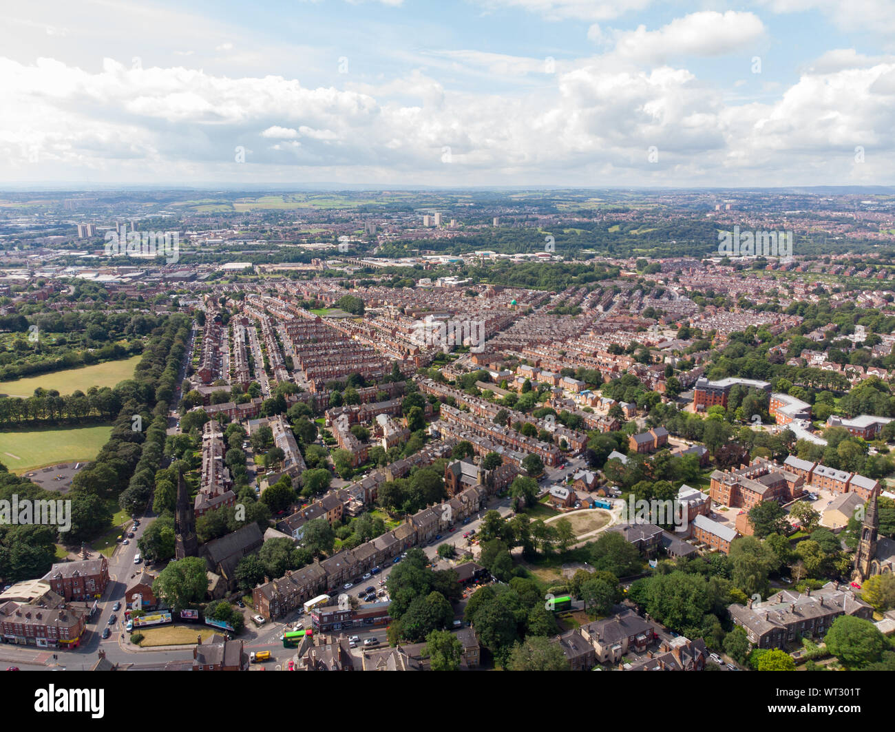 Aerial photo over looking the area of Leeds known as Headingley in West ...