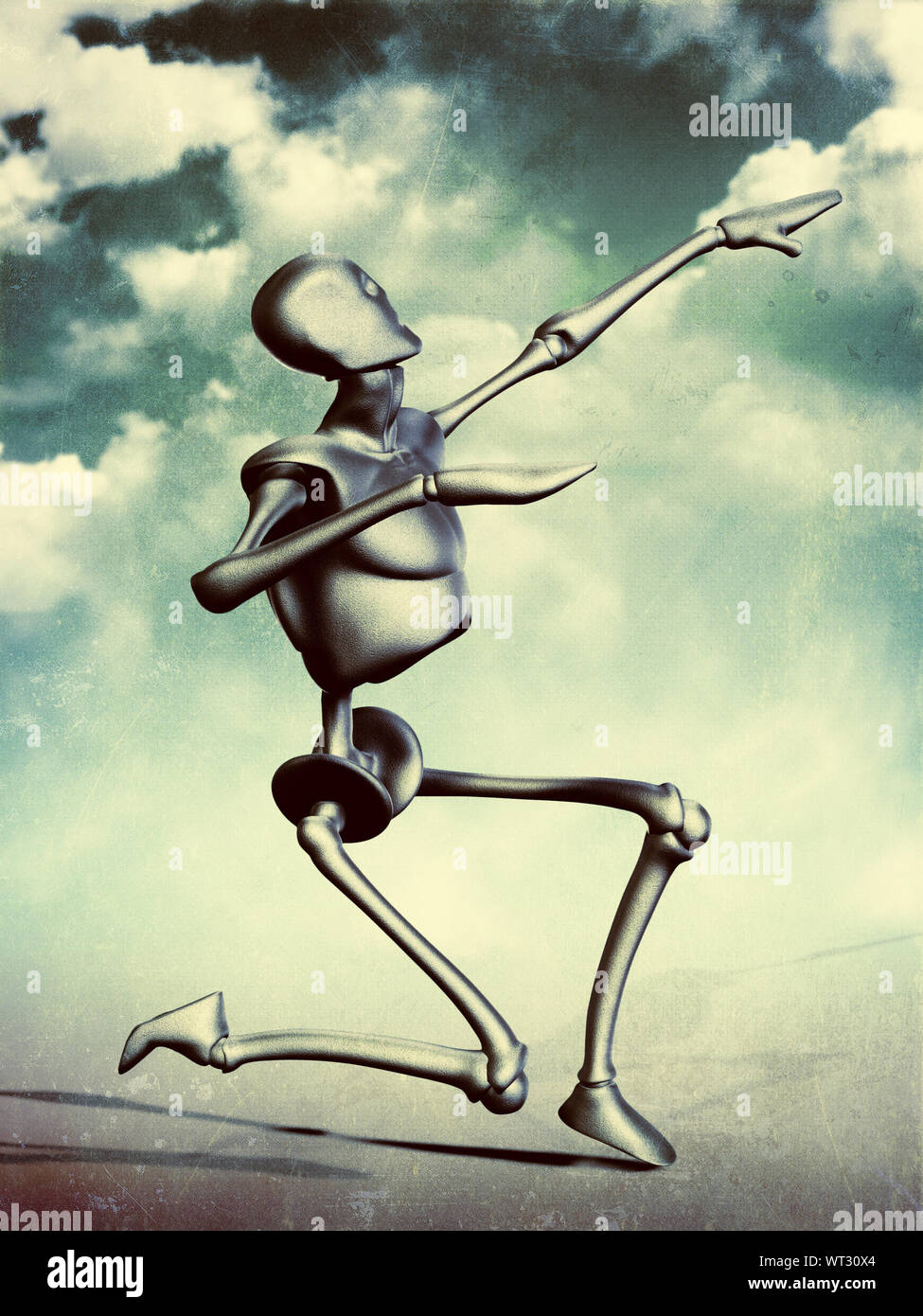 Abstract grunge illustration of metal humanoid, vintage background ...