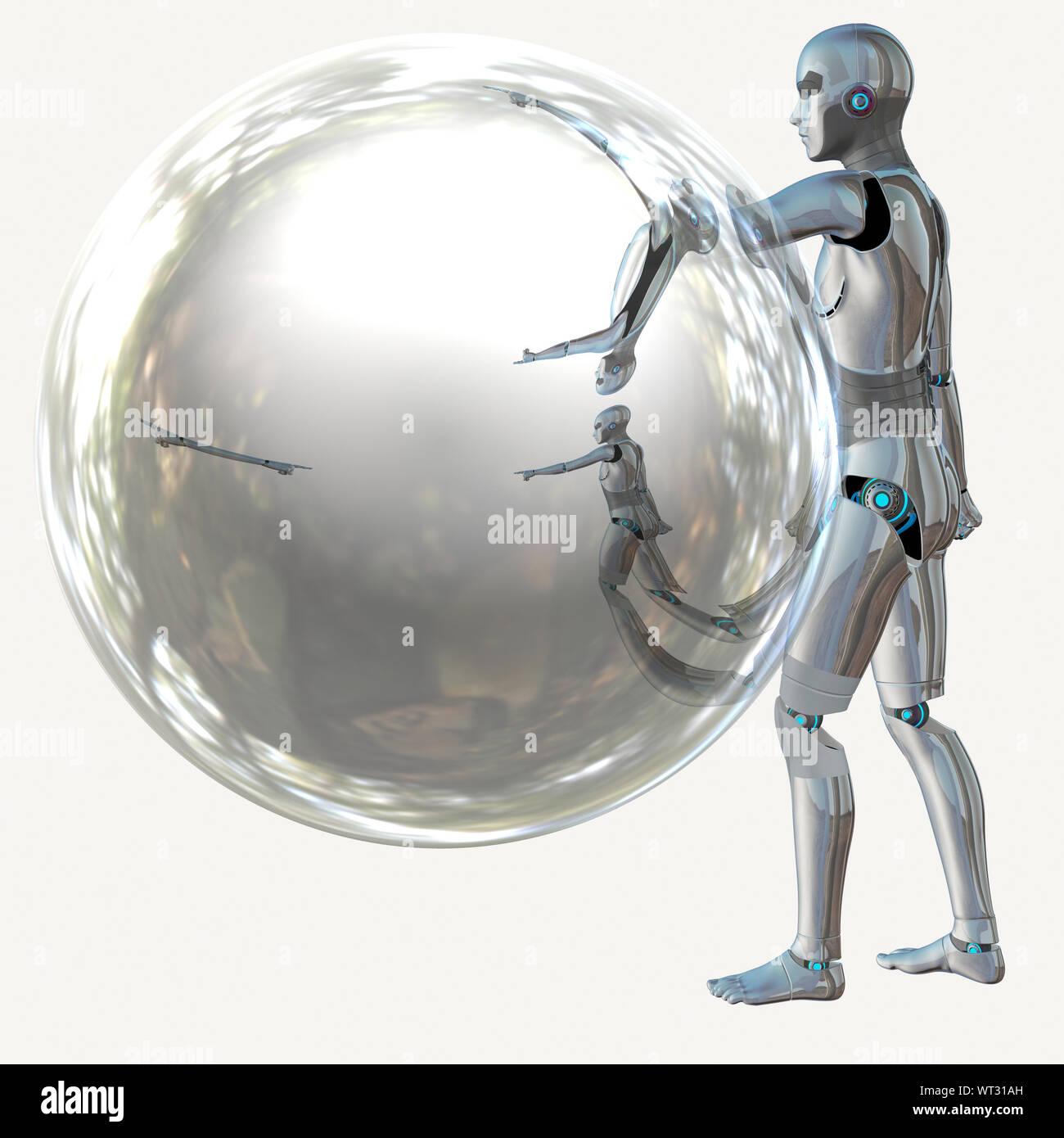 Cyborg, humanoid with transparent sphere, futuristic background Stock ...